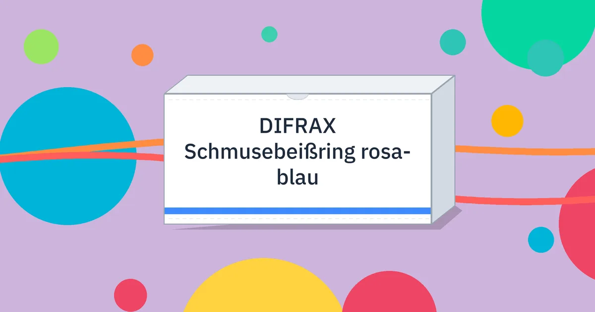 Symbolbild: Packung mit der Aufschrift DIFRAX Schmusebeißring rosa-blau (PZN 15734239) – Verfügbarkeit und Bezug in Apotheken in Frankfurt am Main