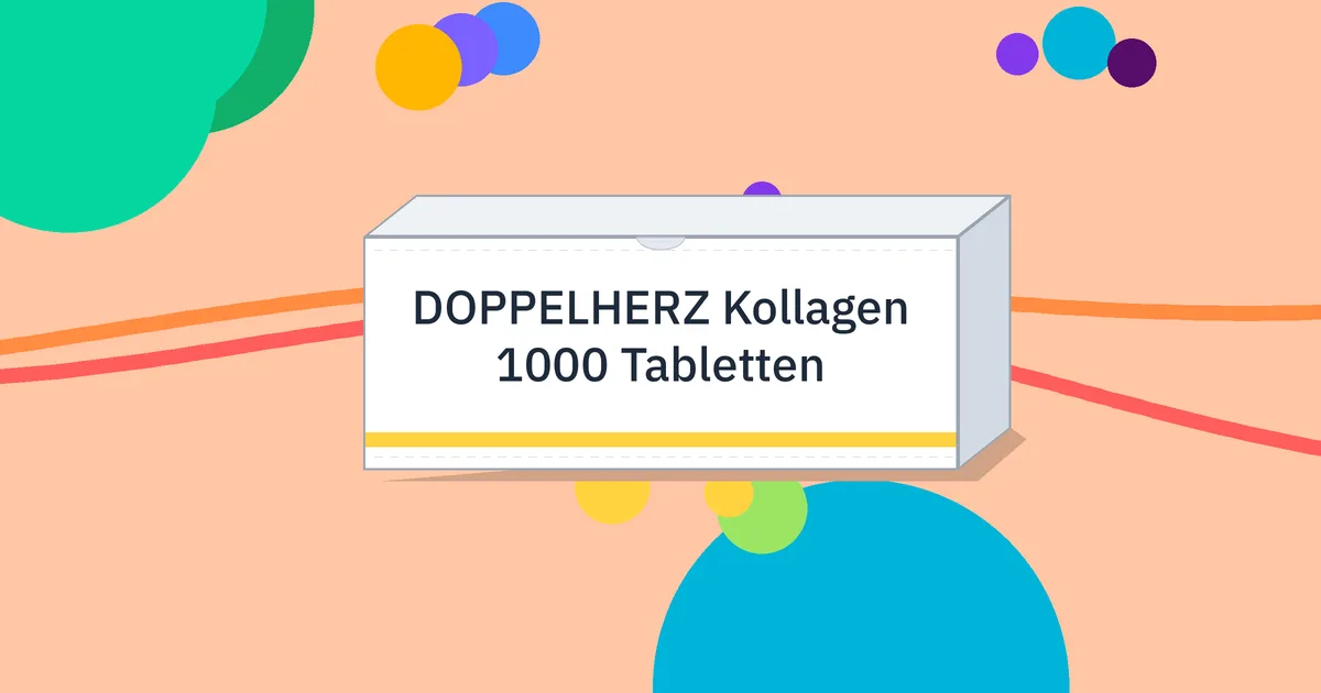 Symbolbild: Packung mit der Aufschrift DOPPELHERZ Kollagen 1000 Tabletten (PZN 18389352) – Verfügbarkeit und Bezug in Apotheken in Frankfurt am Main