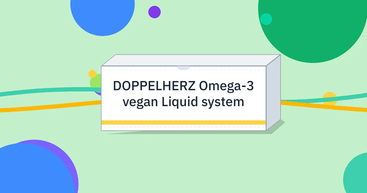 Symbolbild: Packung mit der Aufschrift DOPPELHERZ Omega-3 vegan Liquid system (PZN 16849714) – Verfügbarkeit und Bezug in Apotheken in Frankfurt am Main