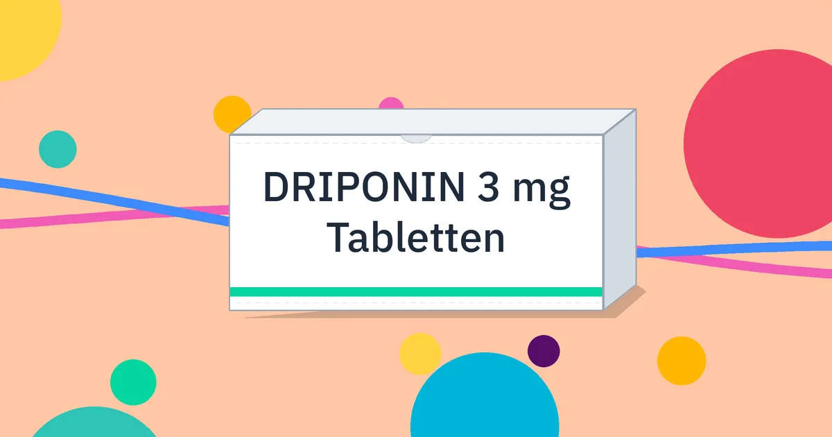 Symbolbild: Packung mit der Aufschrift DRIPONIN 3 mg Tabletten (PZN 17416319) – Verfügbarkeit und Bezug in Apotheken in Frankfurt am Main