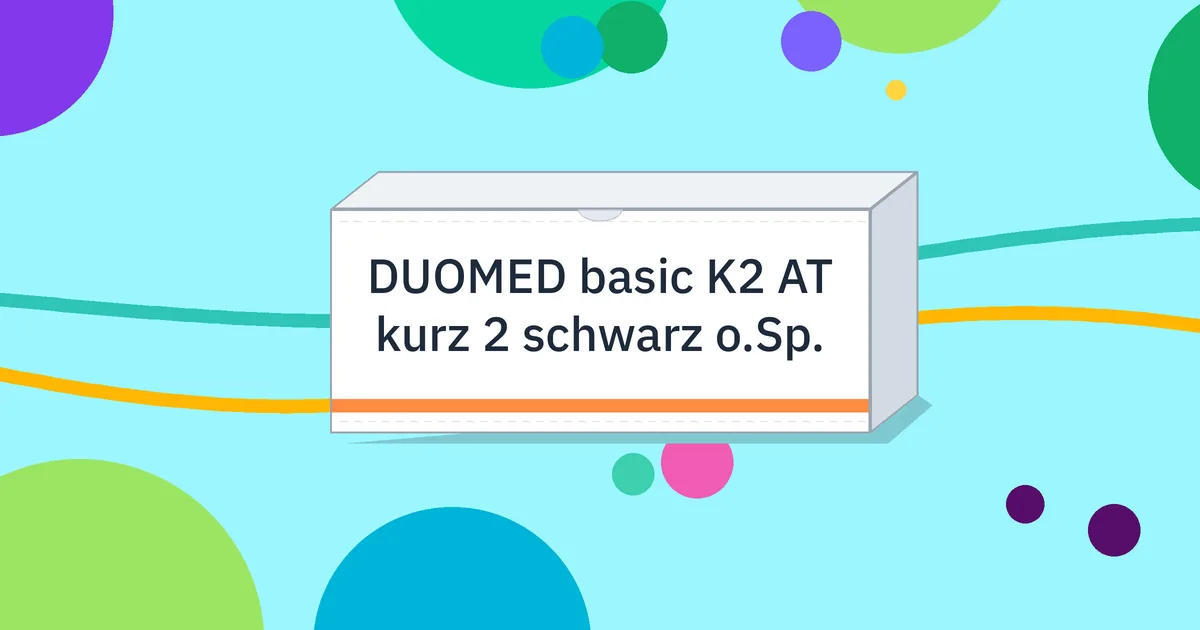 Symbolbild: Packung mit der Aufschrift DUOMED basic K2 AT kurz 2 schwarz o.Sp. (PZN 20906441) – Verfügbarkeit und Bezug in Apotheken in Frankfurt am Main