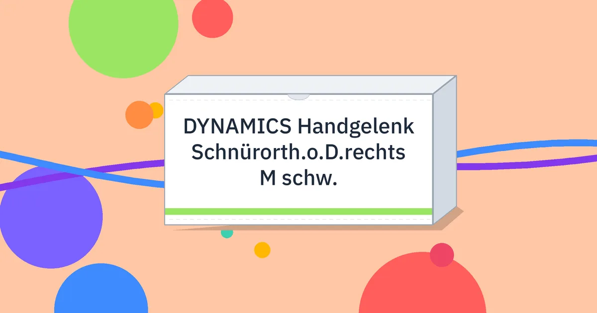 Symbolbild: Packung mit der Aufschrift DYNAMICS Handgelenk Schnürorth.o.D.rechts M schw. (PZN 10632959) – Verfügbarkeit und Bezug in Apotheken in Frankfurt am Main
