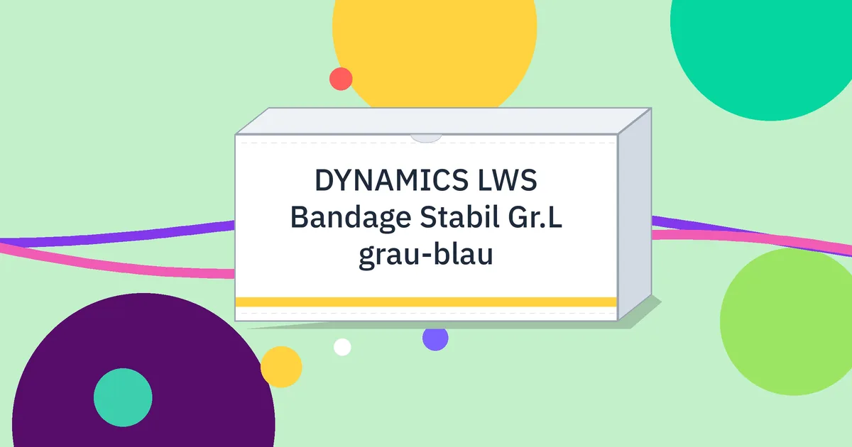 Symbolbild: Packung mit der Aufschrift DYNAMICS LWS Bandage Stabil Gr.L grau-blau (PZN 10634415) – Verfügbarkeit und Bezug in Apotheken in Frankfurt am Main