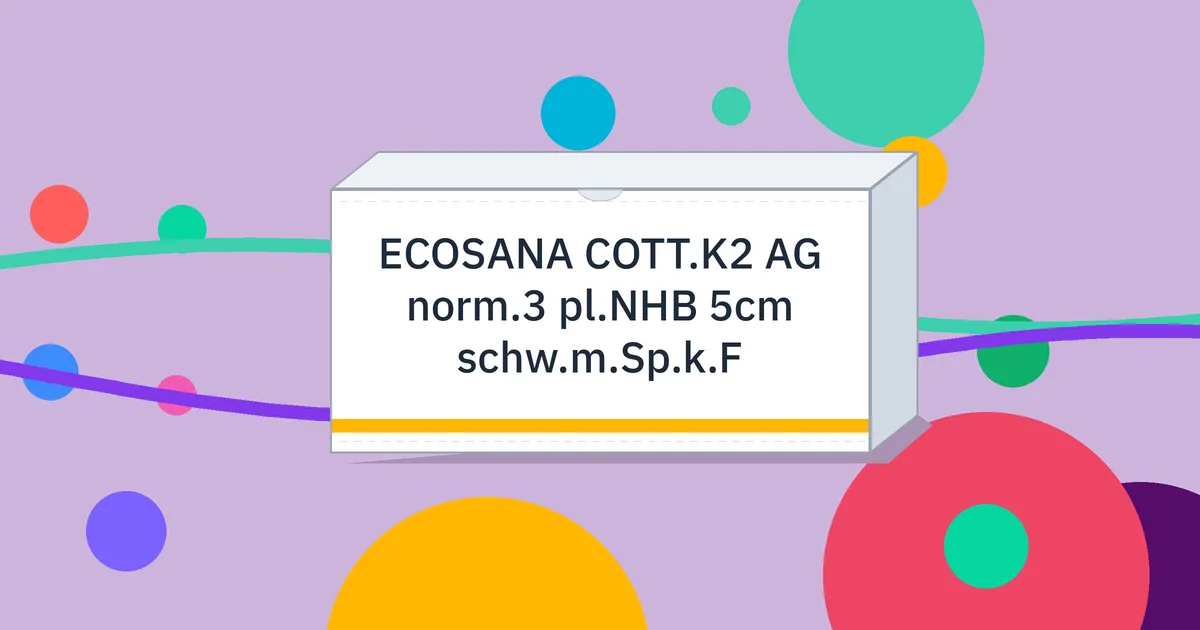 Symbolbild: Packung mit der Aufschrift ECOSANA COTT.K2 AG norm.3 pl.NHB 5cm schw.m.Sp.k.F (PZN 16949350) – Verfügbarkeit und Bezug in Apotheken in Frankfurt am Main