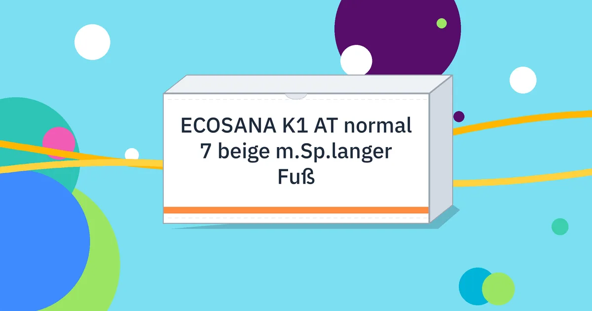 Symbolbild: Packung mit der Aufschrift ECOSANA K1 AT normal 7 beige m.Sp.langer Fuß (PZN 04732390) – Verfügbarkeit und Bezug in Apotheken in Frankfurt am Main