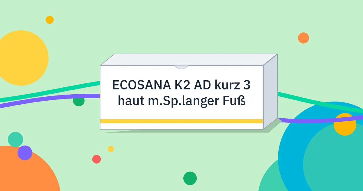 Symbolbild: Packung mit der Aufschrift ECOSANA K2 AD kurz 3 haut m.Sp.langer Fuß (PZN 10954114) – Verfügbarkeit und Bezug in Apotheken in Frankfurt am Main