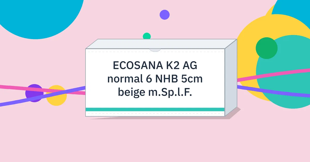 Symbolbild: Packung mit der Aufschrift ECOSANA K2 AG normal 6 NHB 5cm beige m.Sp.l.F. (PZN 10956797) – Verfügbarkeit und Bezug in Apotheken in Frankfurt am Main