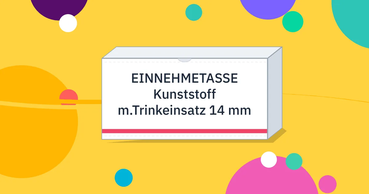 Symbolbild: Packung mit der Aufschrift EINNEHMETASSE Kunststoff m.Trinkeinsatz 14 mm (PZN 02438634) – Verfügbarkeit und Bezug in Apotheken in Frankfurt am Main