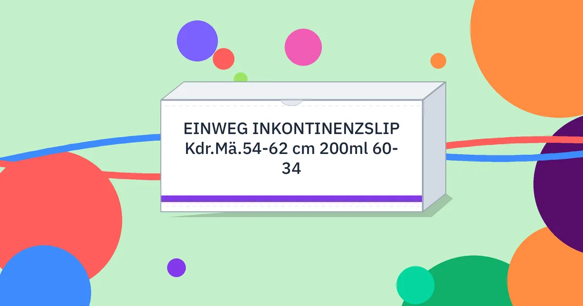 Symbolbild: Packung mit der Aufschrift EINWEG INKONTINENZSLIP Kdr.Mä.54-62 cm 200ml 60-34 (PZN 14200091) – Verfügbarkeit und Bezug in Apotheken in Frankfurt am Main