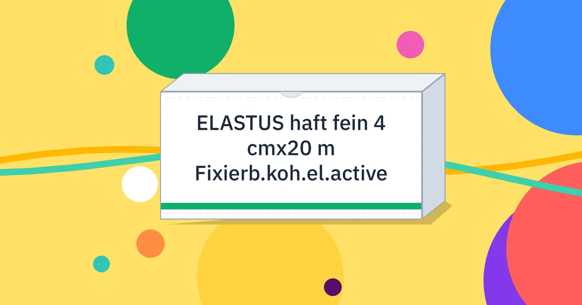 Symbolbild: Packung mit der Aufschrift ELASTUS haft fein 4 cmx20 m Fixierb.koh.el.active (PZN 01668496) – Verfügbarkeit und Bezug in Apotheken in Frankfurt am Main
