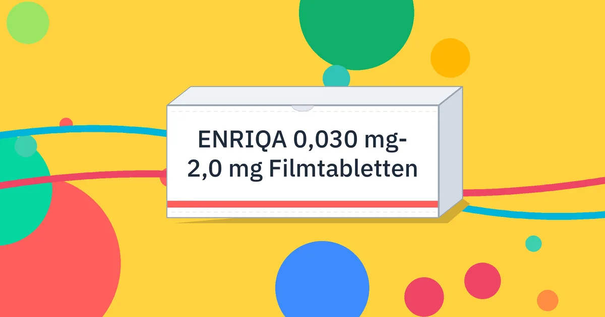 Symbolbild: Packung mit der Aufschrift ENRIQA 0,030 mg-2,0 mg Filmtabletten (PZN 09156063) – Verfügbarkeit und Bezug in Apotheken in Frankfurt am Main