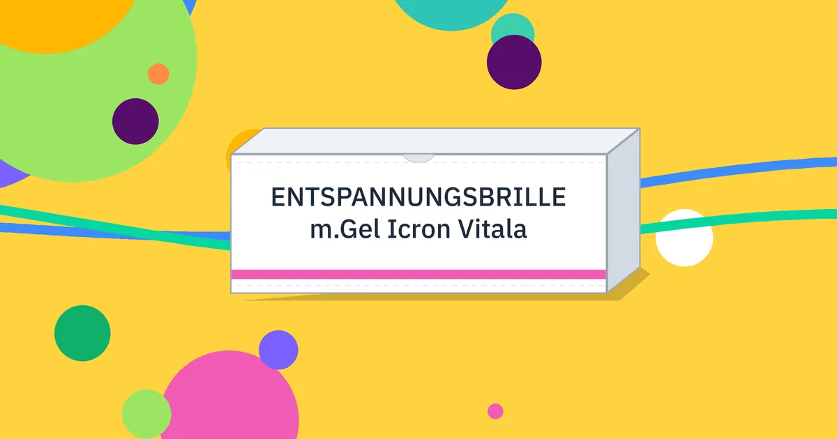Symbolbild: Packung mit der Aufschrift ENTSPANNUNGSBRILLE m.Gel Icron Vitala (PZN 01582582) – Verfügbarkeit und Bezug in Apotheken in Frankfurt am Main