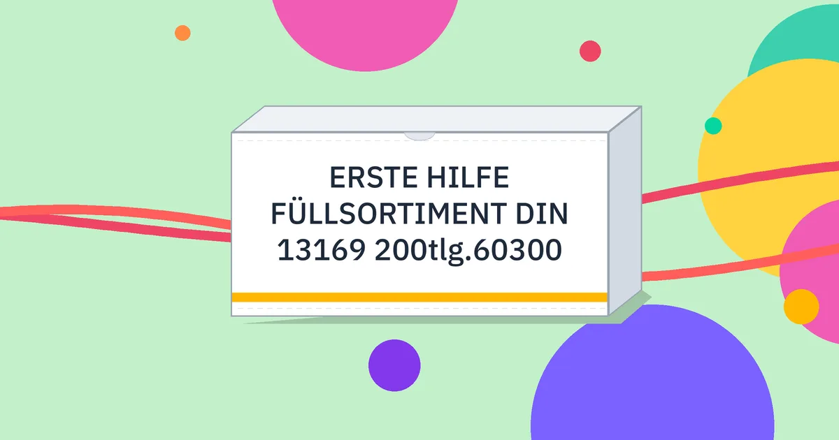 Symbolbild: Packung mit der Aufschrift ERSTE HILFE FÜLLSORTIMENT DIN 13169 200tlg.60300 (PZN 13198073) – Verfügbarkeit und Bezug in Apotheken in Frankfurt am Main
