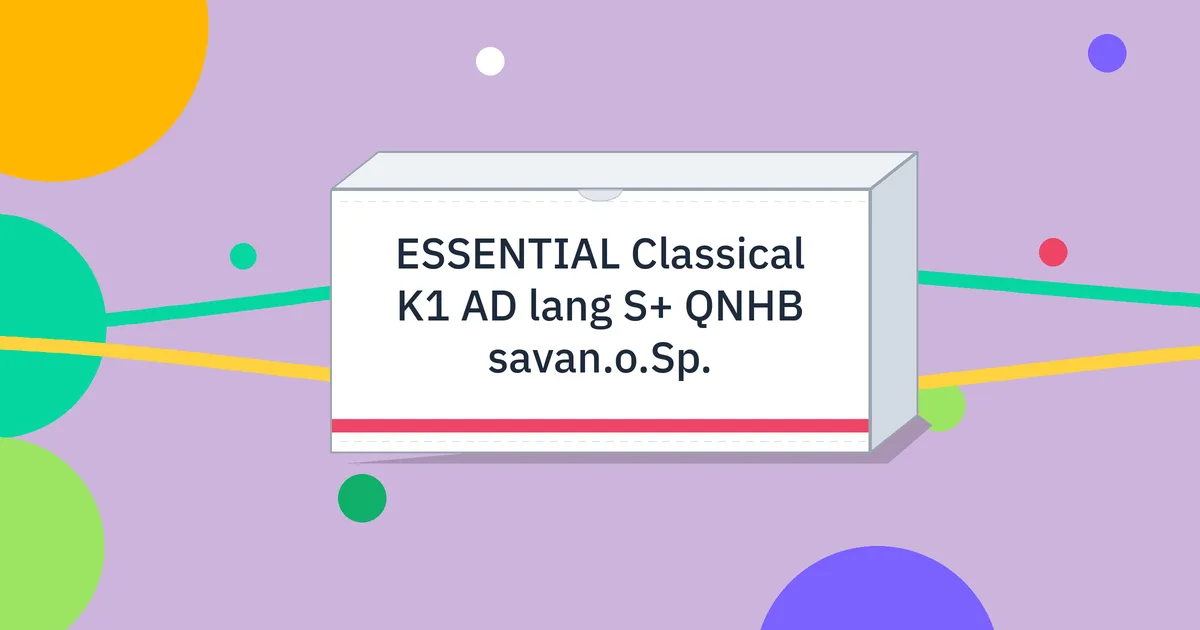 Symbolbild: Packung mit der Aufschrift ESSENTIAL Classical K1 AD lang S+ QNHB savan.o.Sp. (PZN 18866591) – Verfügbarkeit und Bezug in Apotheken in Frankfurt am Main