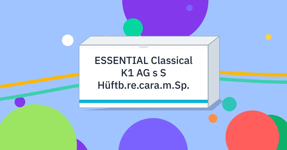 Symbolbild: Packung mit der Aufschrift ESSENTIAL Classical K1 AG s S Hüftb.re.cara.m.Sp. (PZN 17011806) – Verfügbarkeit und Bezug in Apotheken in Frankfurt am Main