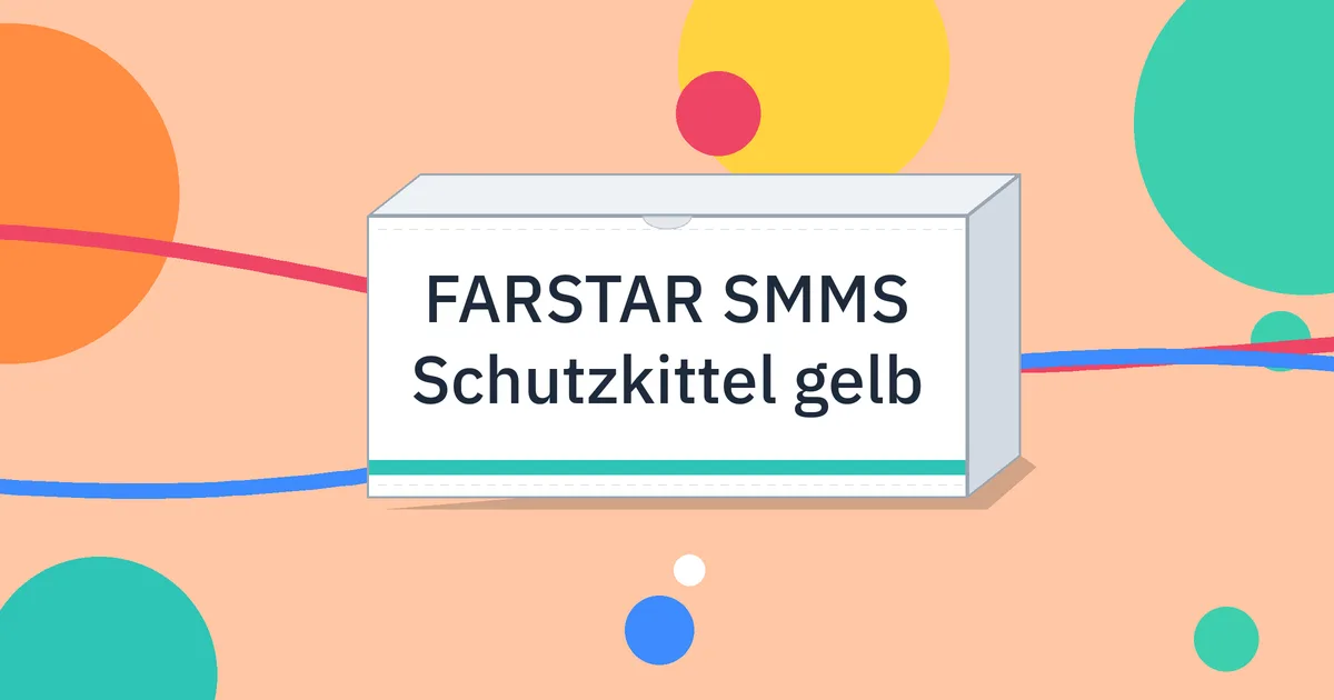 Symbolbild: Packung mit der Aufschrift FARSTAR SMMS Schutzkittel gelb (PZN 09621169) – Verfügbarkeit und Bezug in Apotheken in Frankfurt am Main
