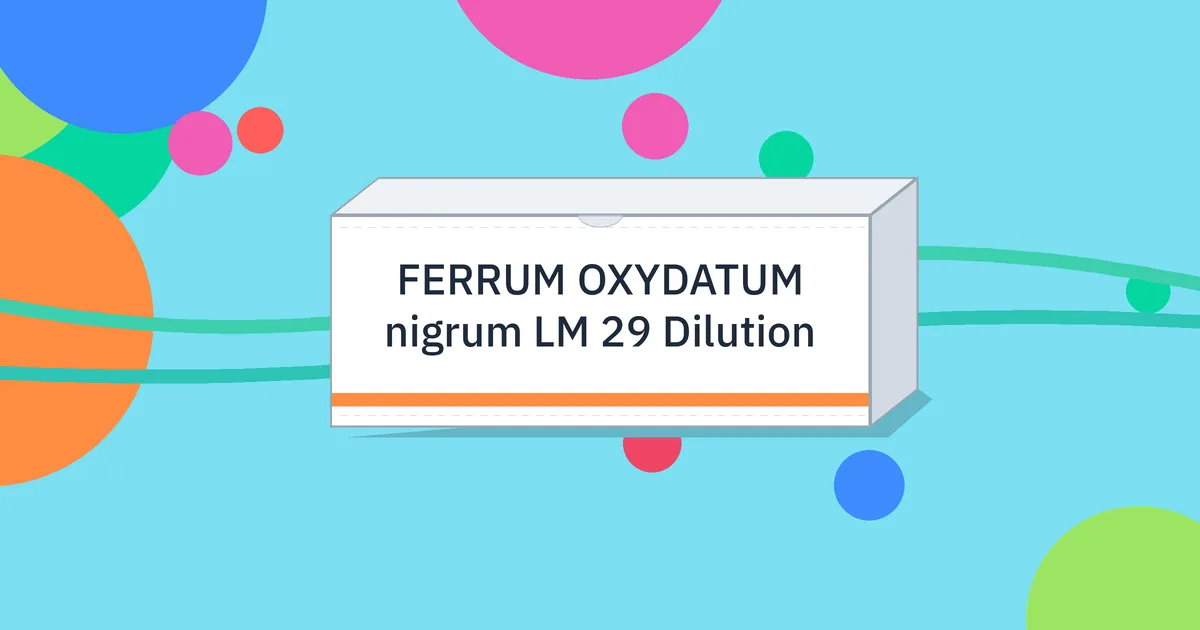 Symbolbild: Packung mit der Aufschrift FERRUM OXYDATUM nigrum LM 29 Dilution (PZN 12851387) – Verfügbarkeit und Bezug in Apotheken in Frankfurt am Main