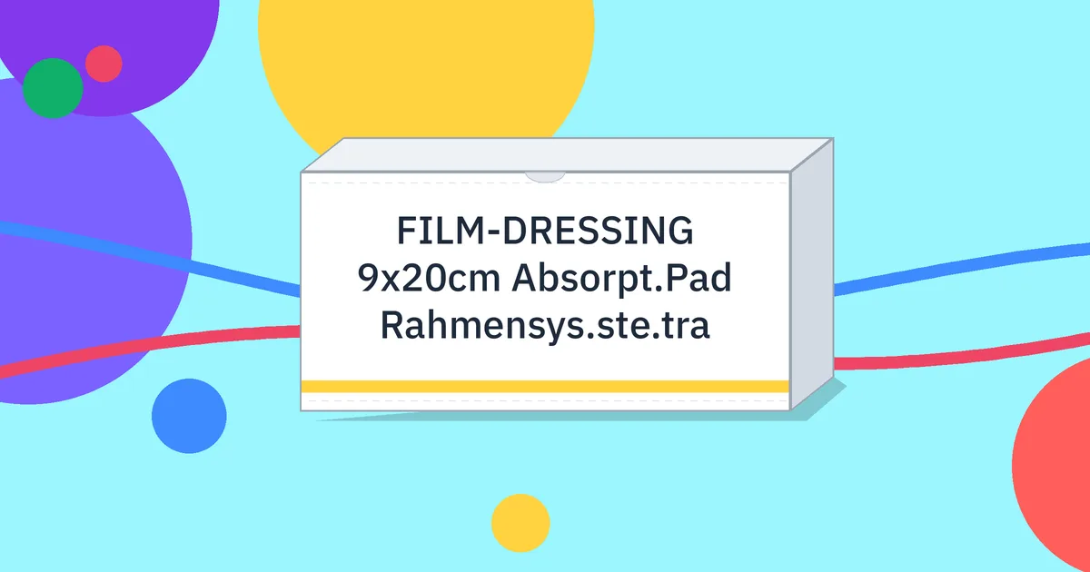 Symbolbild: Packung mit der Aufschrift FILM-DRESSING 9x20cm Absorpt.Pad Rahmensys.ste.tra (PZN 19509054) – Verfügbarkeit und Bezug in Apotheken in Frankfurt am Main
