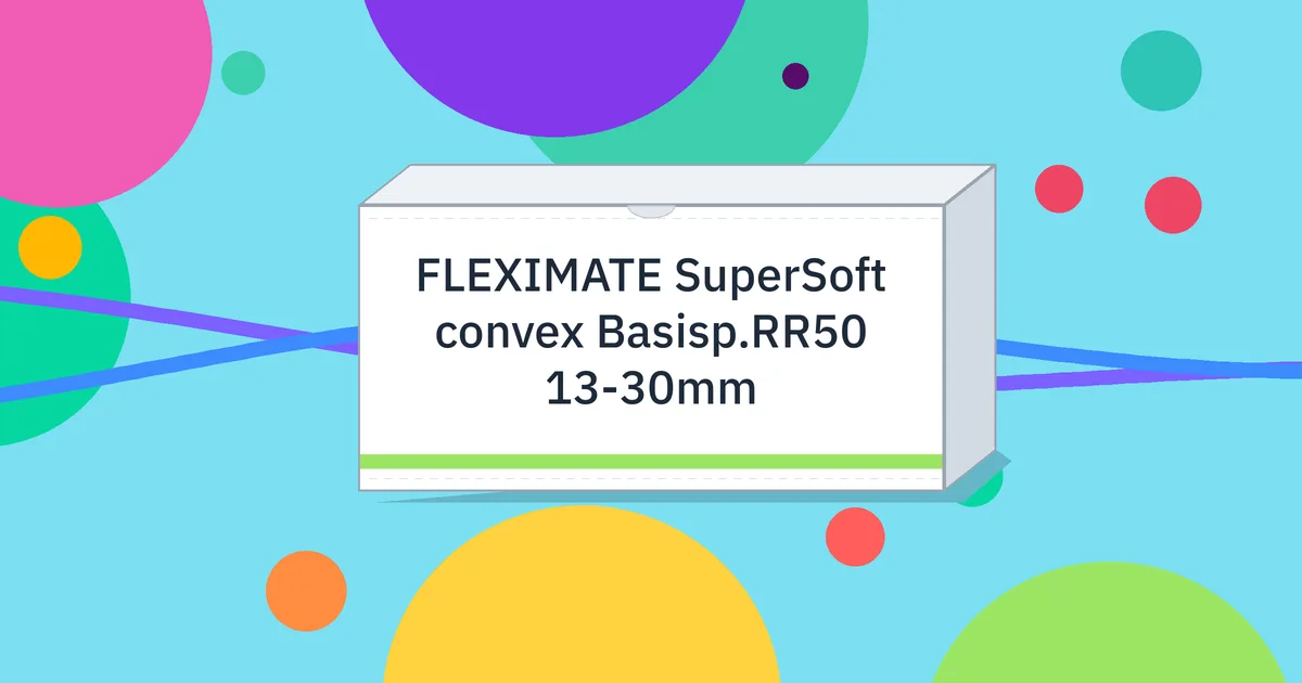 Symbolbild: Packung mit der Aufschrift FLEXIMATE SuperSoft convex Basisp.RR50 13-30mm (PZN 09070350) – Verfügbarkeit und Bezug in Apotheken in Frankfurt am Main