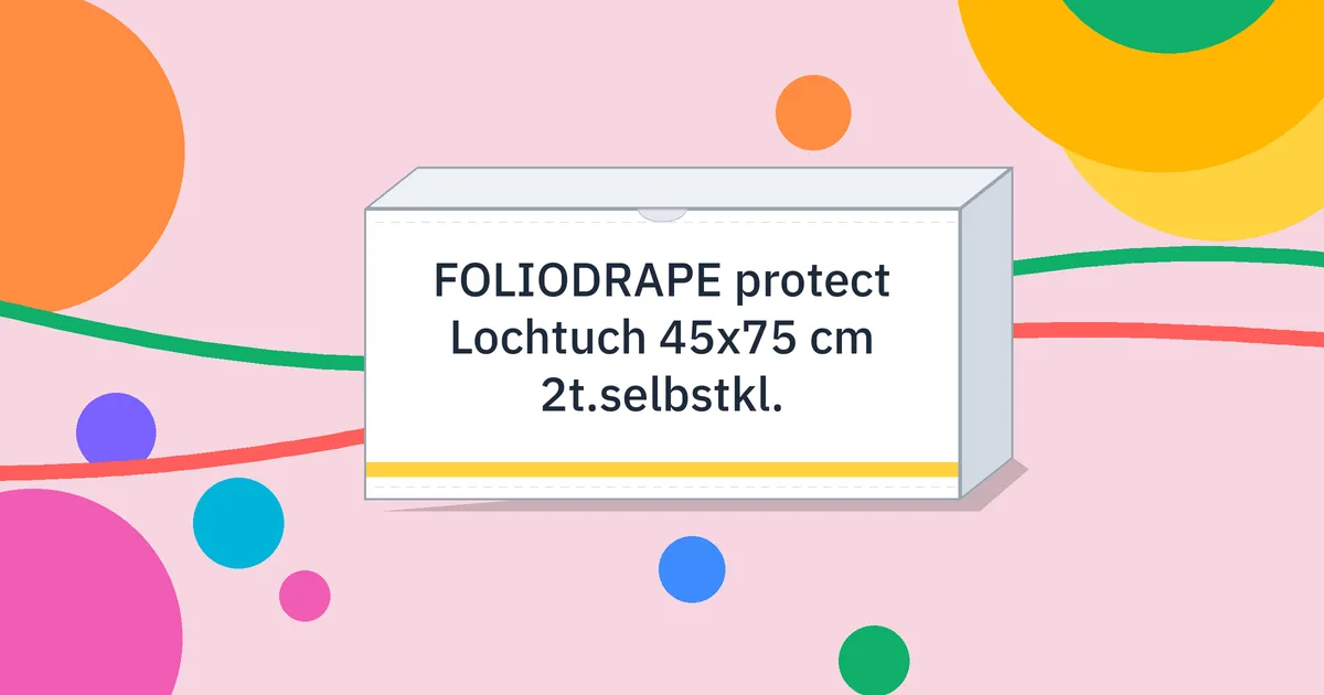 Symbolbild: Packung mit der Aufschrift FOLIODRAPE protect Lochtuch 45x75 cm 2t.selbstkl. (PZN 00798268) – Verfügbarkeit und Bezug in Apotheken in Frankfurt am Main