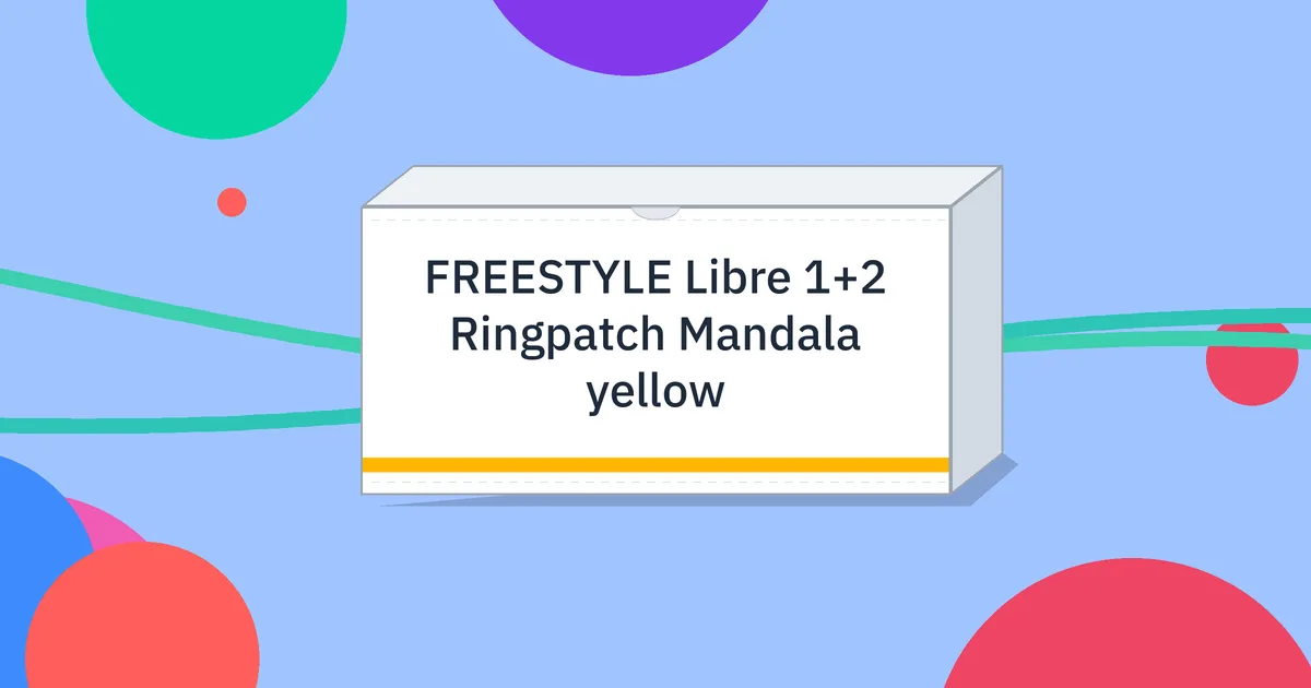 Symbolbild: Packung mit der Aufschrift FREESTYLE Libre 1+2 Ringpatch Mandala yellow (PZN 19864677) – Verfügbarkeit und Bezug in Apotheken in Frankfurt am Main