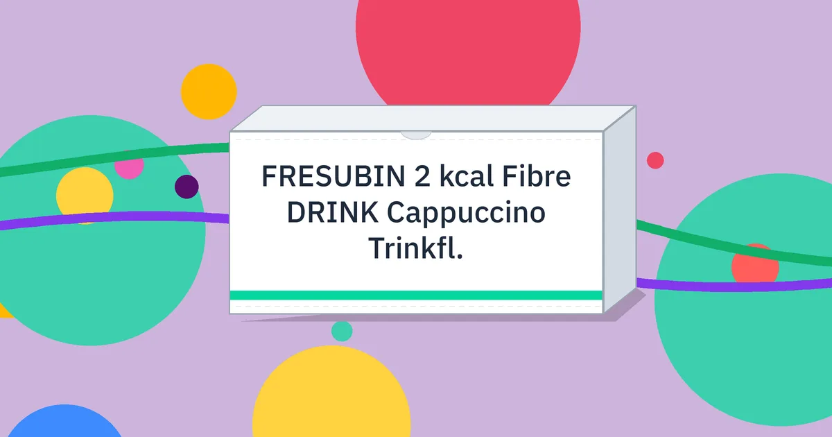 Symbolbild: Packung mit der Aufschrift FRESUBIN 2 kcal Fibre DRINK Cappuccino Trinkfl. (PZN 06964443) – Verfügbarkeit und Bezug in Apotheken in Frankfurt am Main