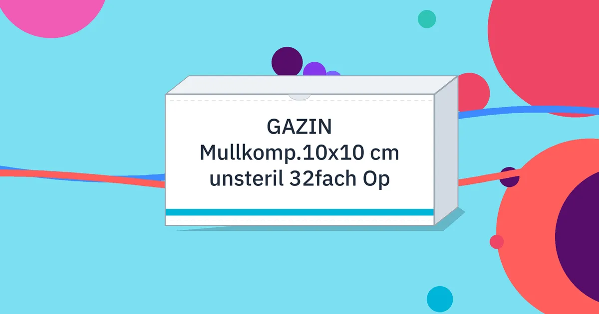 Symbolbild: Packung mit der Aufschrift GAZIN Mullkomp.10x10 cm unsteril 32fach Op (PZN 01401994) – Verfügbarkeit und Bezug in Apotheken in Frankfurt am Main