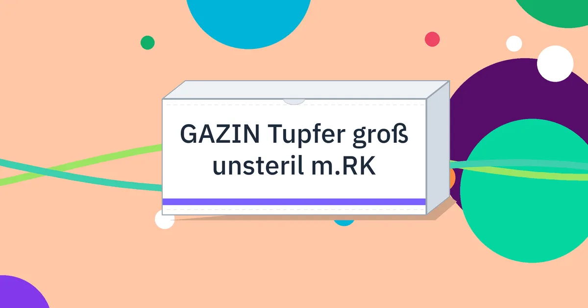 Symbolbild: Packung mit der Aufschrift GAZIN Tupfer groß unsteril m.RK (PZN 01369115) – Verfügbarkeit und Bezug in Apotheken in Frankfurt am Main