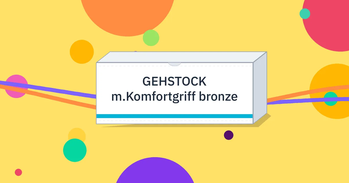 Symbolbild: Packung mit der Aufschrift GEHSTOCK m.Komfortgriff bronze (PZN 10074838) – Verfügbarkeit und Bezug in Apotheken in Frankfurt am Main