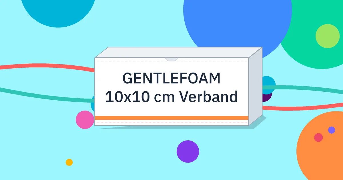 Symbolbild: Packung mit der Aufschrift GENTLEFOAM 10x10 cm Verband (PZN 19721009) – Verfügbarkeit und Bezug in Apotheken in Frankfurt am Main