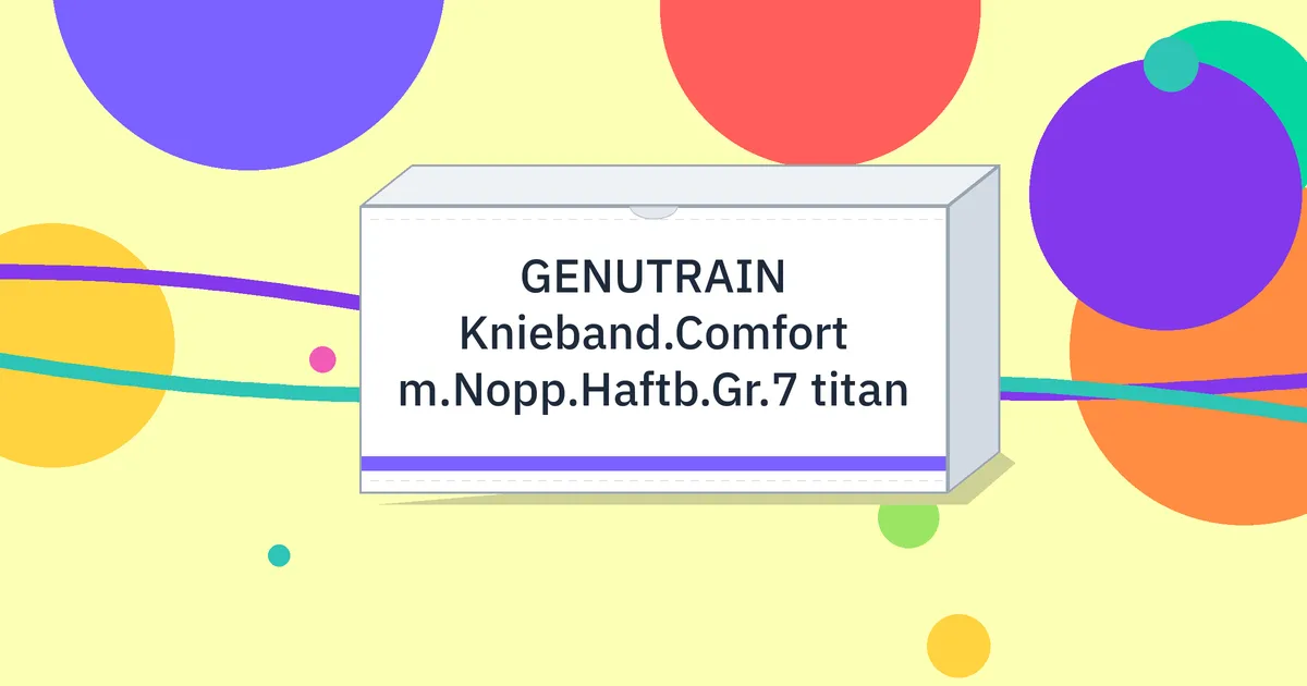 Symbolbild: Packung mit der Aufschrift GENUTRAIN Knieband.Comfort m.Nopp.Haftb.Gr.7 titan (PZN 20040160) – Verfügbarkeit und Bezug in Apotheken in Frankfurt am Main