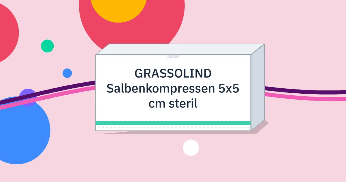 Symbolbild: Packung mit der Aufschrift GRASSOLIND Salbenkompressen 5x5 cm steril (PZN 09680580) – Verfügbarkeit und Bezug in Apotheken in Frankfurt am Main