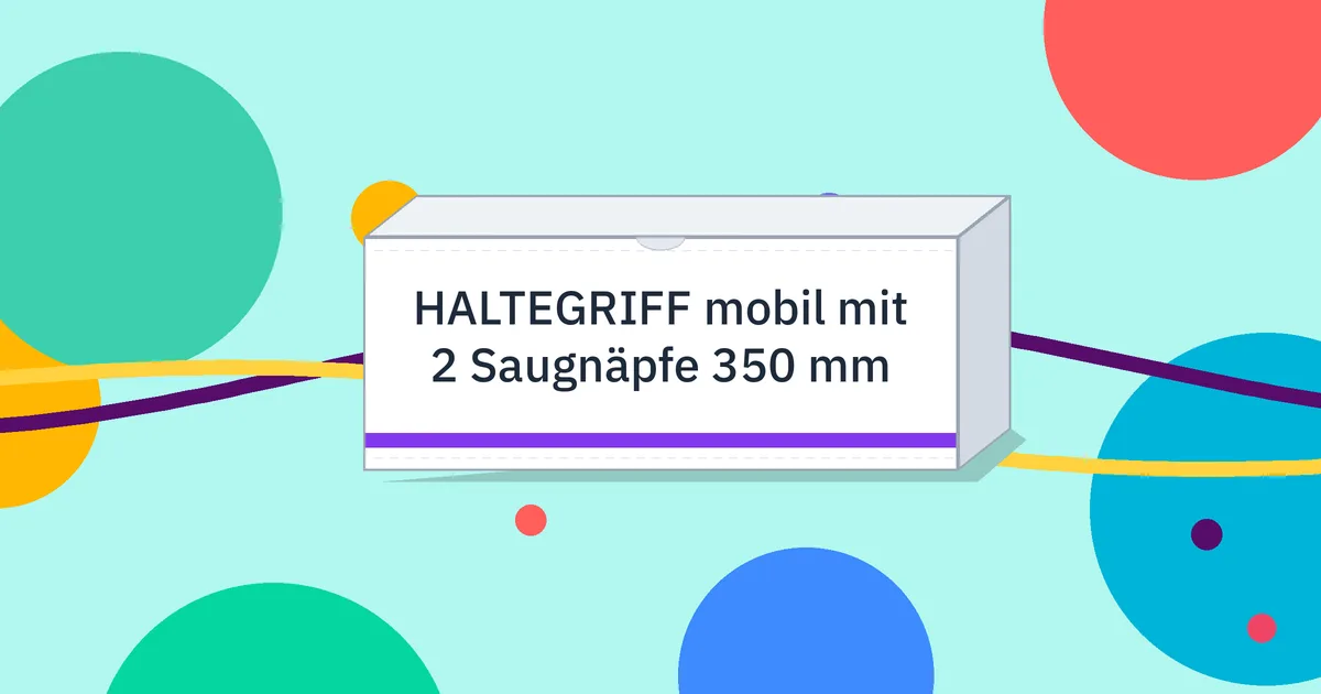 Symbolbild: Packung mit der Aufschrift HALTEGRIFF mobil mit 2 Saugnäpfe 350 mm (PZN 10405614) – Verfügbarkeit und Bezug in Apotheken in Frankfurt am Main