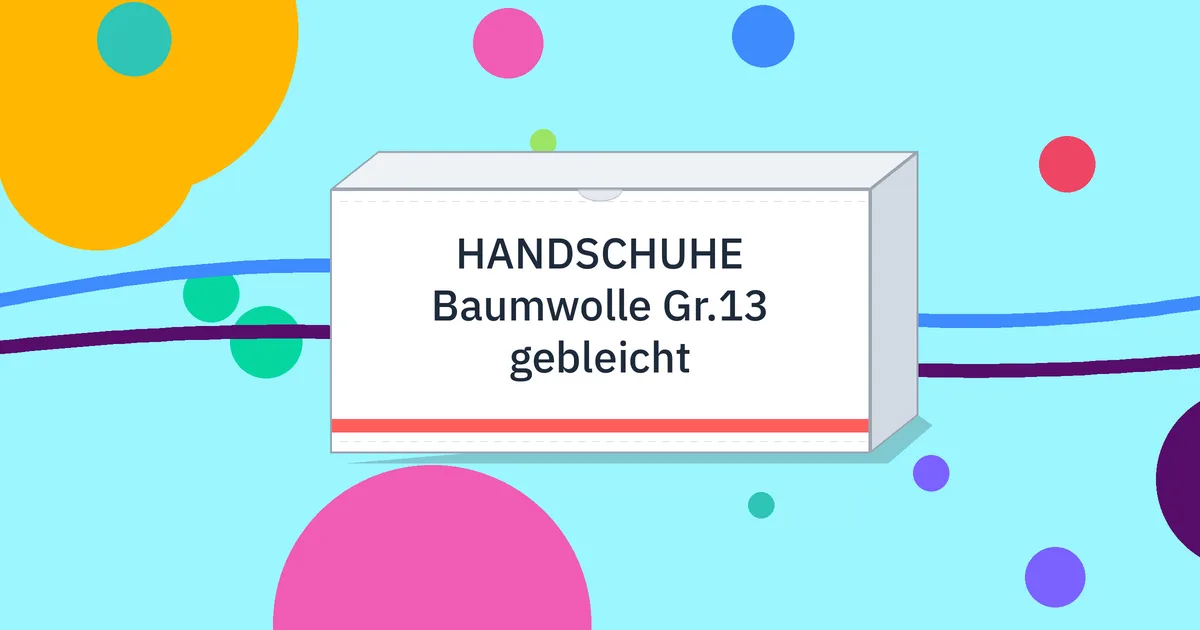 Symbolbild: Packung mit der Aufschrift HANDSCHUHE Baumwolle Gr.13 gebleicht (PZN 01469035) – Verfügbarkeit und Bezug in Apotheken in Frankfurt am Main
