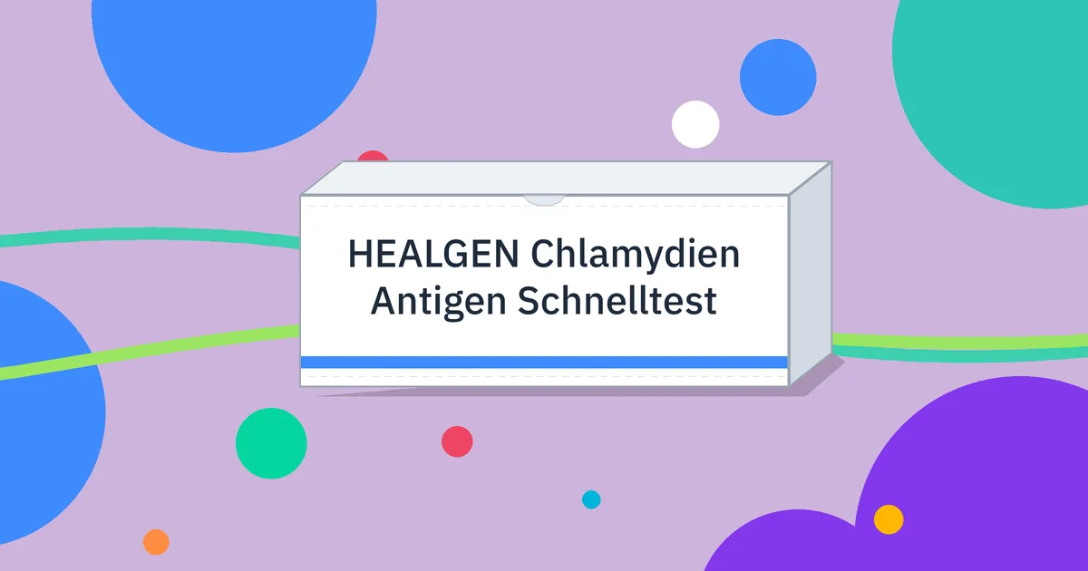 Symbolbild: Packung mit der Aufschrift HEALGEN Chlamydien Antigen Schnelltest (PZN 18834763) – Verfügbarkeit und Bezug in Apotheken in Frankfurt am Main