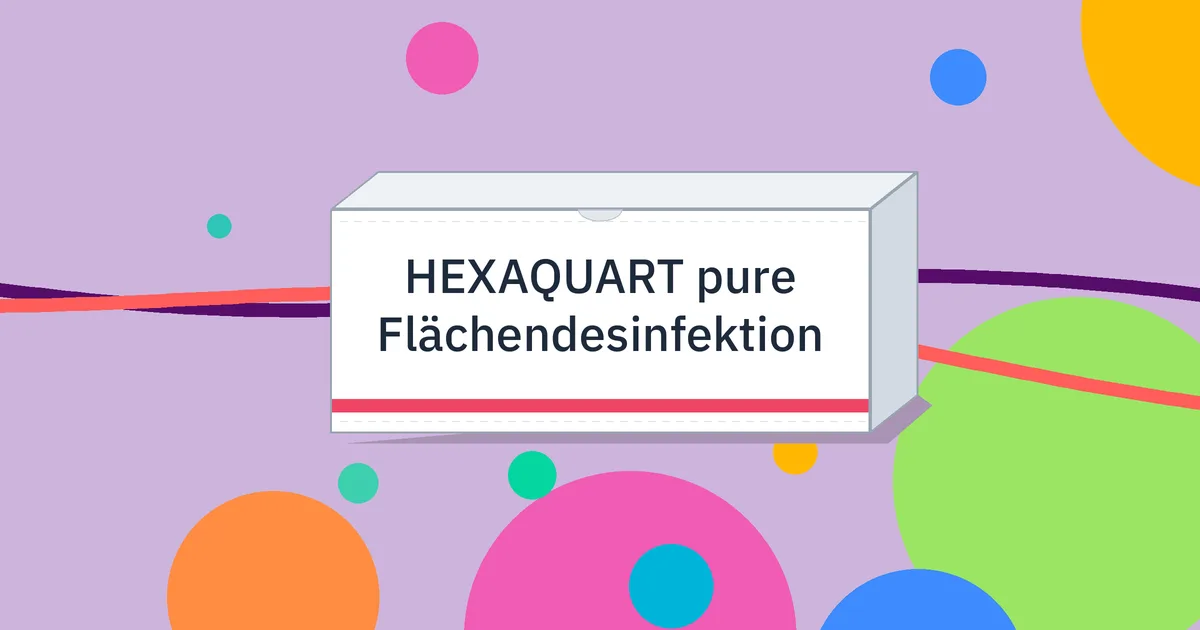 Symbolbild: Packung mit der Aufschrift HEXAQUART pure Flächendesinfektion (PZN 14138920) – Verfügbarkeit und Bezug in Apotheken in Frankfurt am Main
