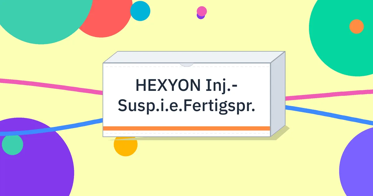 Symbolbild: Packung mit der Aufschrift HEXYON Inj.-Susp.i.e.Fertigspr. (PZN 18199166) – Verfügbarkeit und Bezug in Apotheken in Frankfurt am Main