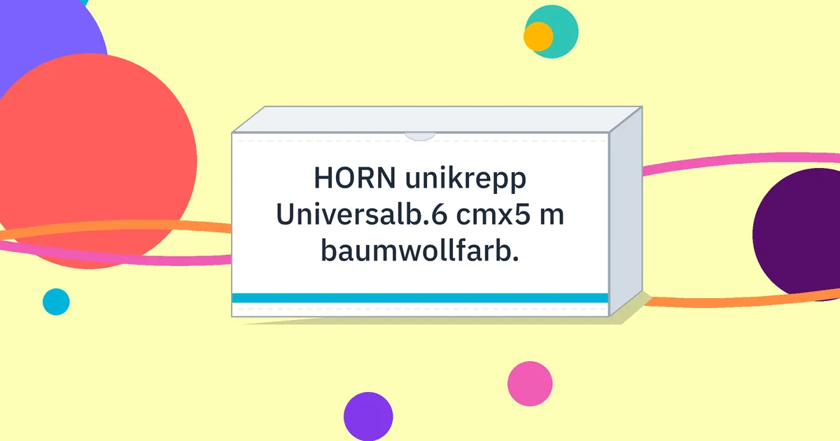Symbolbild: Packung mit der Aufschrift HORN unikrepp Universalb.6 cmx5 m baumwollfarb. (PZN 04679187) – Verfügbarkeit und Bezug in Apotheken in Frankfurt am Main