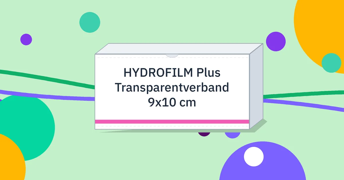 Symbolbild: Packung mit der Aufschrift HYDROFILM Plus Transparentverband 9x10 cm (PZN 12594387) – Verfügbarkeit und Bezug in Apotheken in Frankfurt am Main