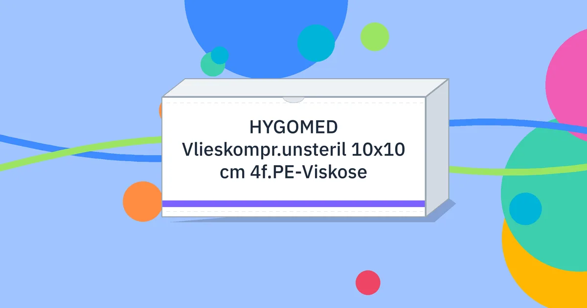 Symbolbild: Packung mit der Aufschrift HYGOMED Vlieskompr.unsteril 10x10 cm 4f.PE-Viskose (PZN 20383233) – Verfügbarkeit und Bezug in Apotheken in Frankfurt am Main