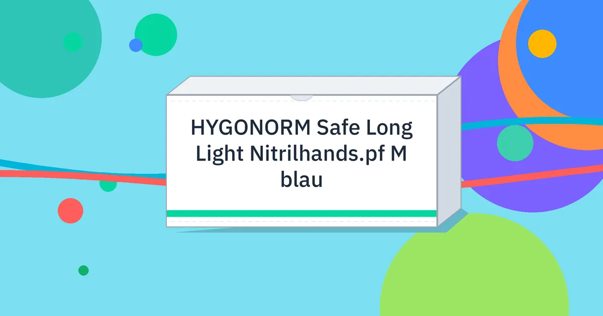 Symbolbild: Packung mit der Aufschrift HYGONORM Safe Long Light Nitrilhands.pf M blau (PZN 20773767) – Verfügbarkeit und Bezug in Apotheken in Frankfurt am Main