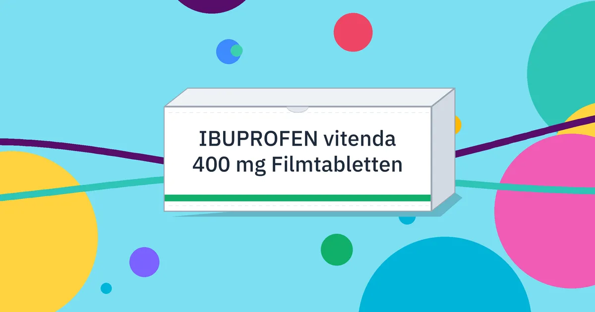 Symbolbild: Packung mit der Aufschrift IBUPROFEN vitenda 400 mg Filmtabletten (PZN 19422146) – Verfügbarkeit und Bezug in Apotheken in Frankfurt am Main