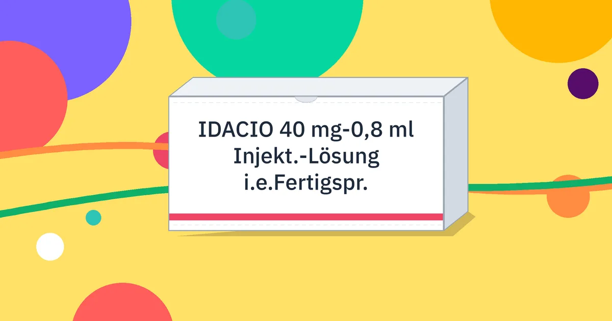 Symbolbild: Packung mit der Aufschrift IDACIO 40 mg-0,8 ml Injekt.-Lösung i.e.Fertigspr. (PZN 16146680) – Verfügbarkeit und Bezug in Apotheken in Frankfurt am Main
