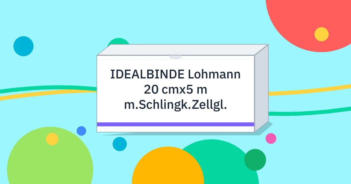 Symbolbild: Packung mit der Aufschrift IDEALBINDE Lohmann 20 cmx5 m m.Schlingk.Zellgl. (PZN 15998599) – Verfügbarkeit und Bezug in Apotheken in Frankfurt am Main