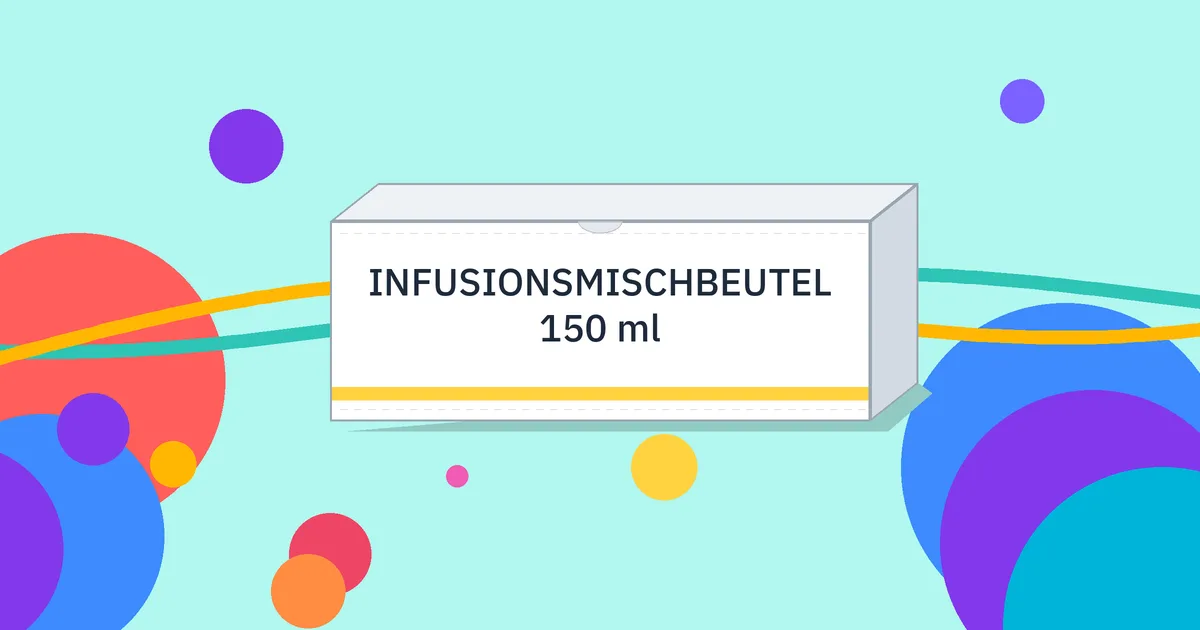 Symbolbild: Packung mit der Aufschrift INFUSIONSMISCHBEUTEL 150 ml (PZN 19986682) – Verfügbarkeit und Bezug in Apotheken in Frankfurt am Main