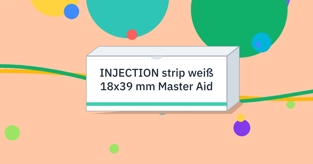 Symbolbild: Packung mit der Aufschrift INJECTION strip weiß 18x39 mm Master Aid (PZN 09063692) – Verfügbarkeit und Bezug in Apotheken in Frankfurt am Main