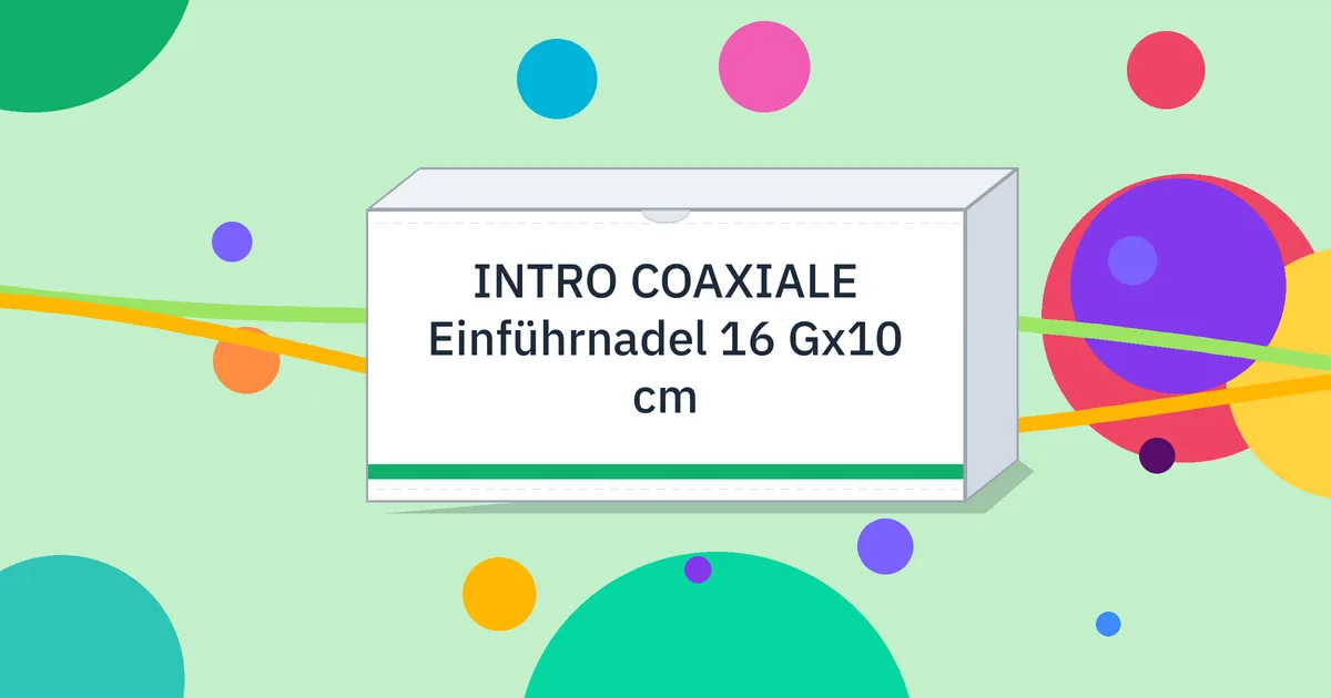 Symbolbild: Packung mit der Aufschrift INTRO COAXIALE Einführnadel 16 Gx10 cm (PZN 16918800) – Verfügbarkeit und Bezug in Apotheken in Frankfurt am Main
