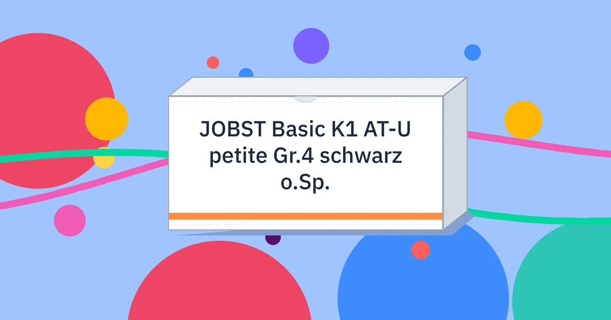 Symbolbild: Packung mit der Aufschrift JOBST Basic K1 AT-U petite Gr.4 schwarz o.Sp. (PZN 15310344) – Verfügbarkeit und Bezug in Apotheken in Frankfurt am Main