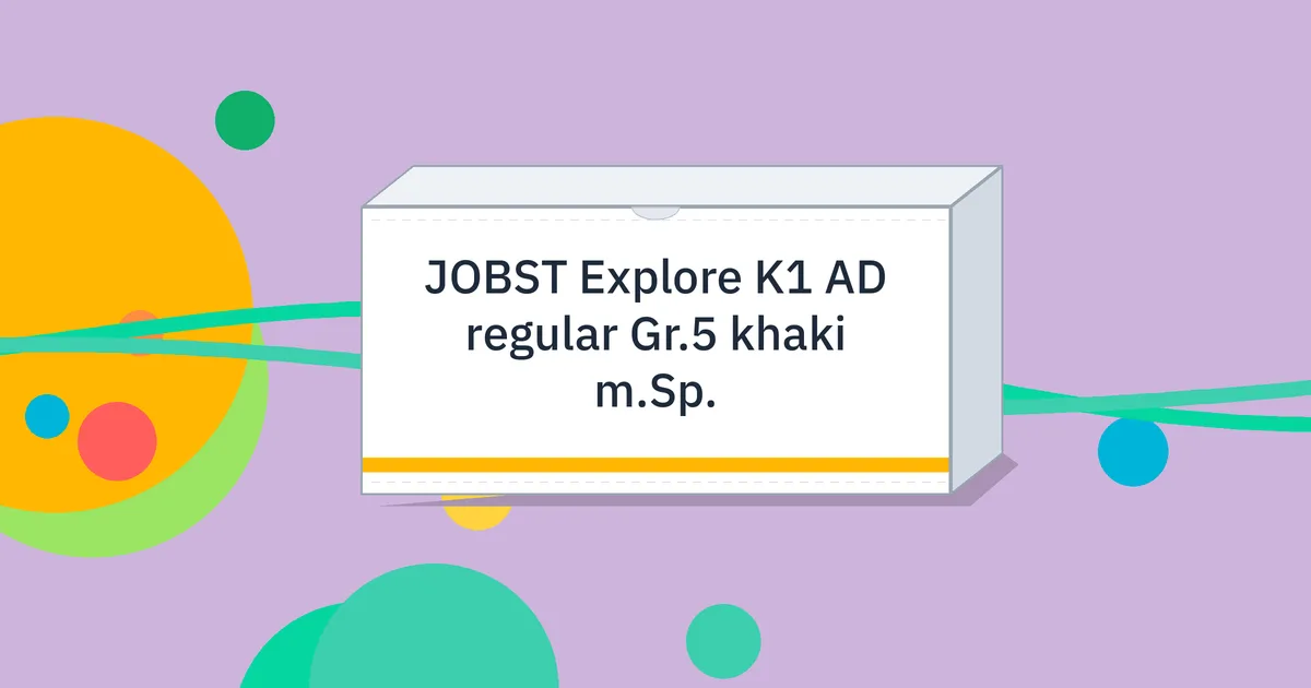 Symbolbild: Packung mit der Aufschrift JOBST Explore K1 AD regular Gr.5 khaki m.Sp. (PZN 11021583) – Verfügbarkeit und Bezug in Apotheken in Frankfurt am Main