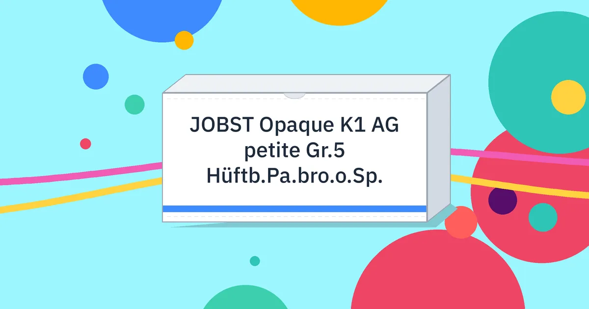 Symbolbild: Packung mit der Aufschrift JOBST Opaque K1 AG petite Gr.5 Hüftb.Pa.bro.o.Sp. (PZN 13098584) – Verfügbarkeit und Bezug in Apotheken in Frankfurt am Main
